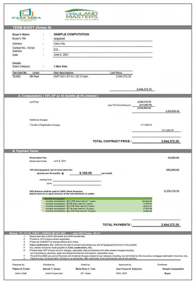 sample computation 20 sqm - Cebu Daisy Homes